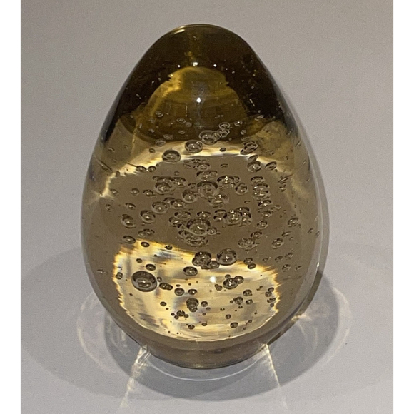 Office | Vintage Egg Shaped Amber Paperweight Bubbles 4 Not Marked Rare ...
